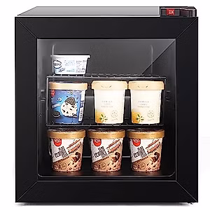 ADT Mini Freezer with Display Glass Door 1.1 Cu Ft Small Freezer with 2 Removable Shelves 7 Temperature Settings -8°F to 14°F Perfect for Liquor and Ice Cream