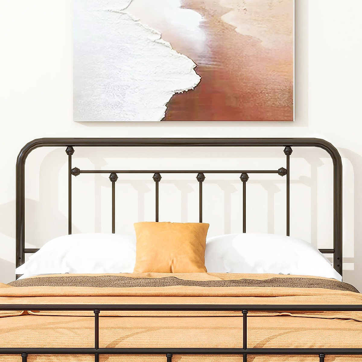 EtherealZYF Metal Headboard Full Size Headboard Metal Construction, Rustic Farmhouse Style, Effortless Assembly, Steel Headboard for Bedroom Black