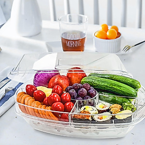 15 Inches Divided Serving Tray with Lid&Ice Tray, Party Platter, Snackle Box Container, Fruit Tray, Veggie Tray, Chip and Dip Bowl, Appetizers, Desserts, Cold Food Buffet Server