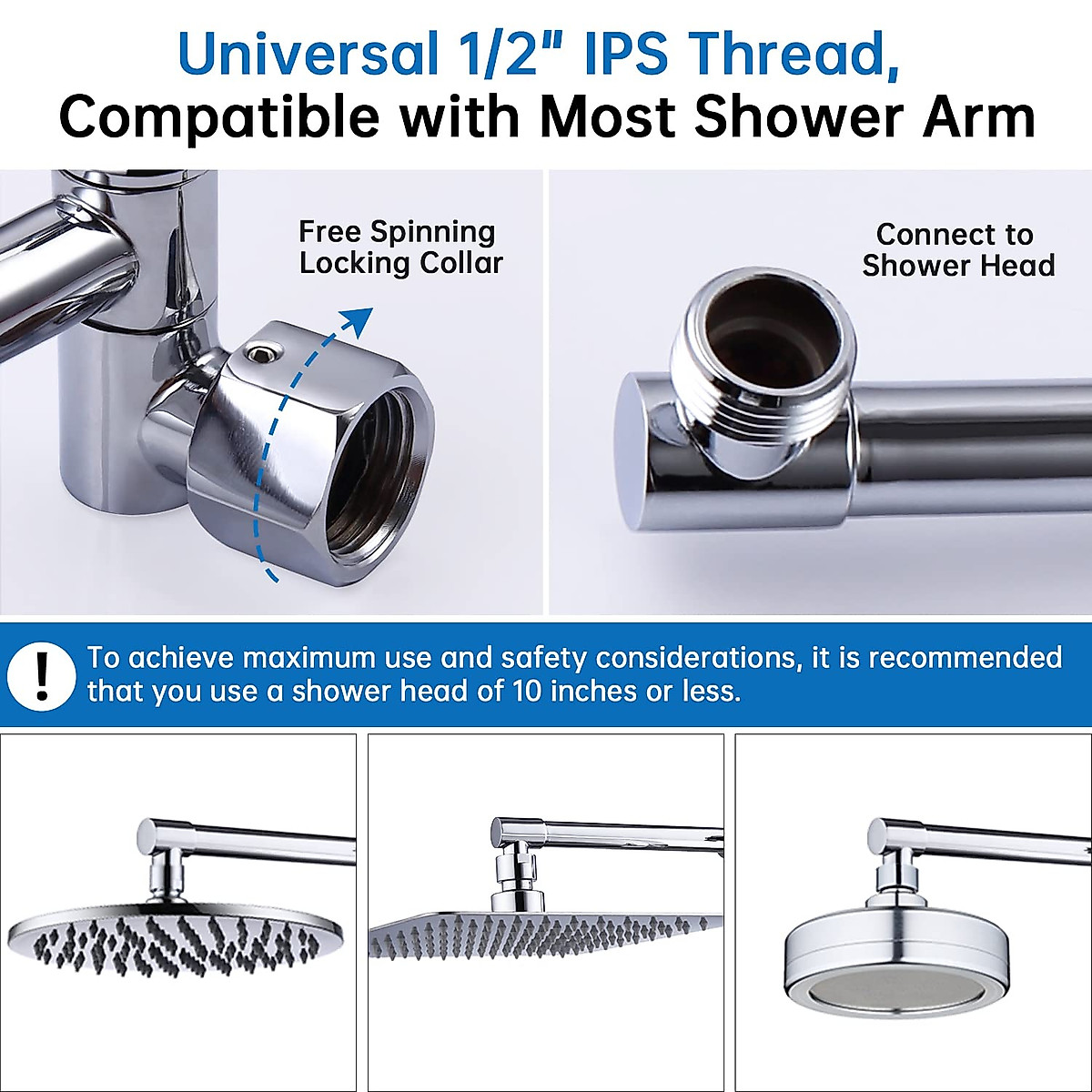 G-Promise Shower Head Extension Arm Solid Brass Adjustable Extender with Lock Joint, Standard 1/2", Rise or Lower Rainfall and Fixed Shower Head, 13" Height/Angle Adjustable Extension Arm Attachment