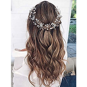 GORAIS Pearl Bridal Hair Vine Silver Crystal Wedding Headband Bride Hair Pieces Flower Hair Accessories for Women and Girls
