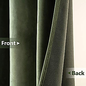 MIULEE Velvet Curtains Olive Green Elegant Grommet Curtains Thermal Insulated Soundproof Room Darkening Curtains/Drapes for Classical Living Room Bedroom Decor 52 x 84 Inch Set of 2