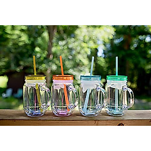 Zephyr Canyon Plastic Mason Jars with Handles, Lids and Straws | 20 oz Double Insulated Tumbler with Straw | 4 Pack Set of 4 | Wide Mouth Mason Jar Mugs | Cups for Kids and Adults…