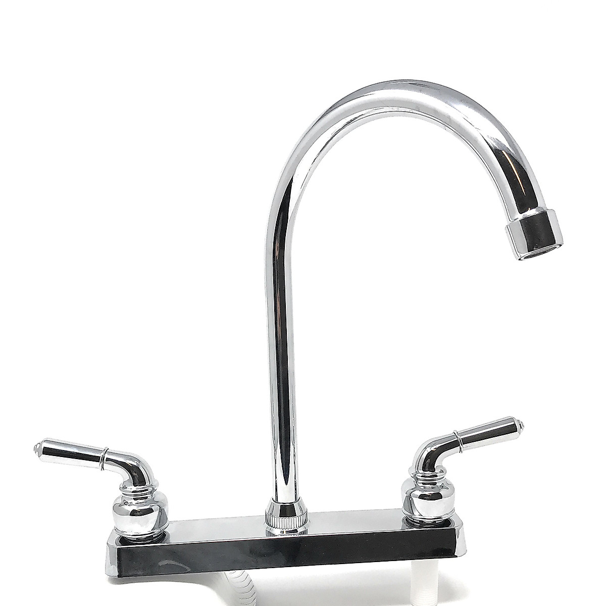 Chromed Surface 8" Two-Handle Tall Stainless Steel Spout Kitchen Faucet 8-Inch Center Hole [1113 PF] ADA Plastic (POM) Body HI Rise SPOUT NO Lead
