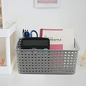 Leendines Plastic Weave Basket Bin for Storage, 6 Packs Small Baskets