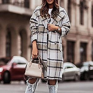 JLFNYA Chamarras Para Mujer,Womens Slim Fit Winter Coats Laple Long Sleeve Plaid Print Single Breasted Buckle Jackets Tops Woolen Fall Outwear