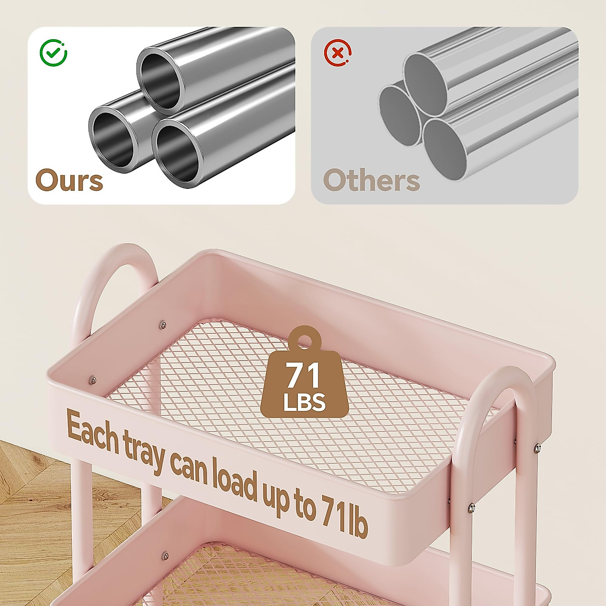 MIOCASA 3-Tier Utility Rolling Cart, Multifunctional Cart with Lockable Casters, Easy to Assemble, Suitable for Office, Bathroom, Kitchen, Garden (Black)