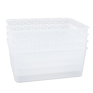 Yesdate Pack of 4 Storage Baskets, Plastic Weave Basket Bin, Clear, T