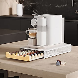 ineshi Bamboo PodStash™ - Coffee Pod Storage Drawer/Holder/Compatible with Nespresso Pods, 60 capacity (White)