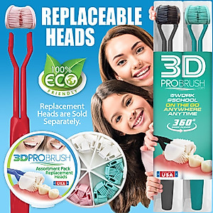 3D Pro Brush | 3-Sided Toothbrush | 3X Clean Two-Pack | 360 Gum Massage Triple Deep Clean Ultra Soft Replacement Heads Tongue Scraper Sustainable Sensory Gift Oral Health Care Travel Three Made in USA