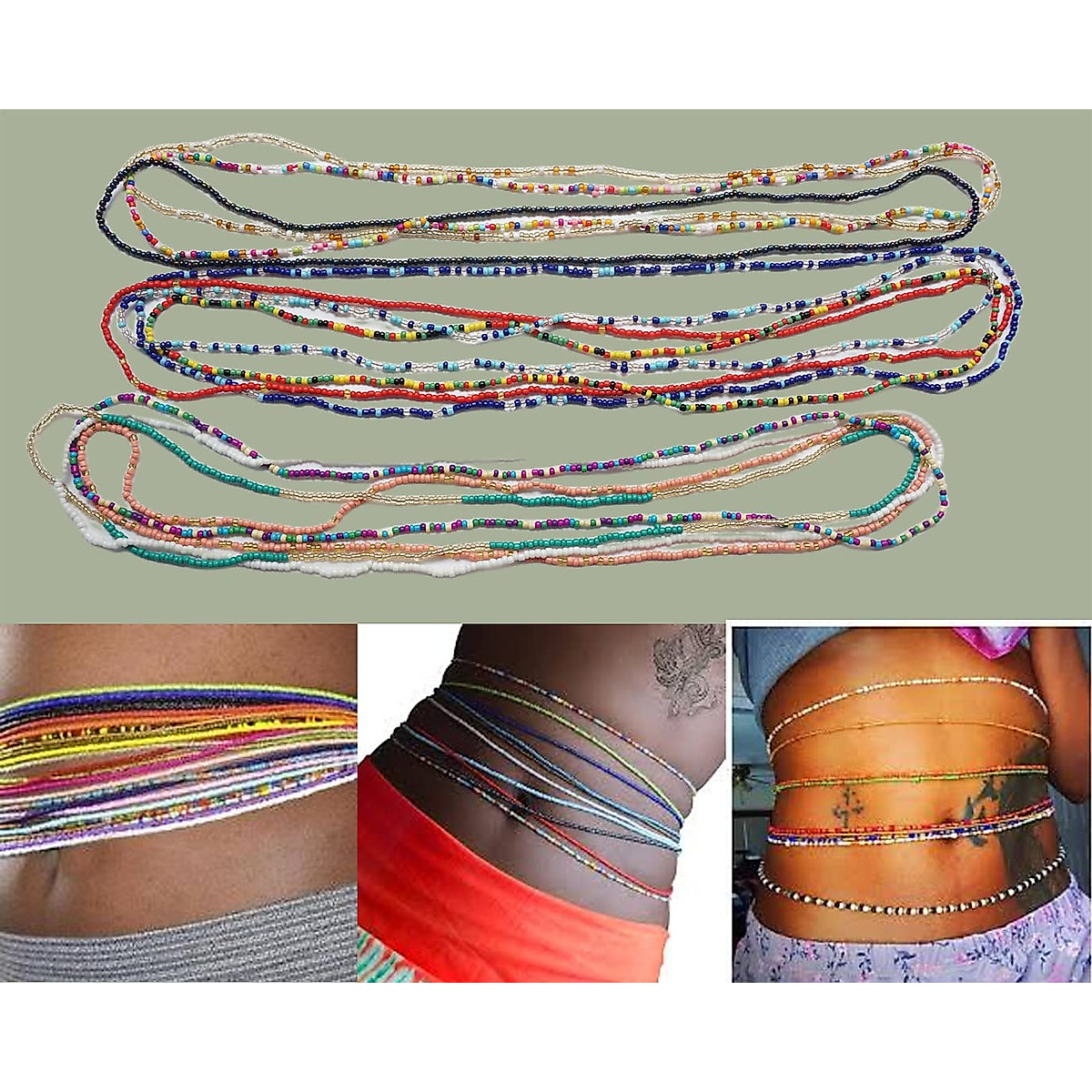 RICHRAIN Bulk Wholesale Waist Beads Body Chain African Belly Jewelry for Women (100PCS Mixed)