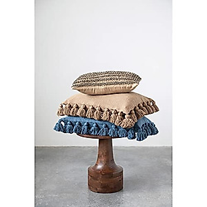 Creative Co-Op Woven Cotton Slub Lumbar Pillow with Crochet and Tassels, 24"L x 16"W x 2"H,Blue