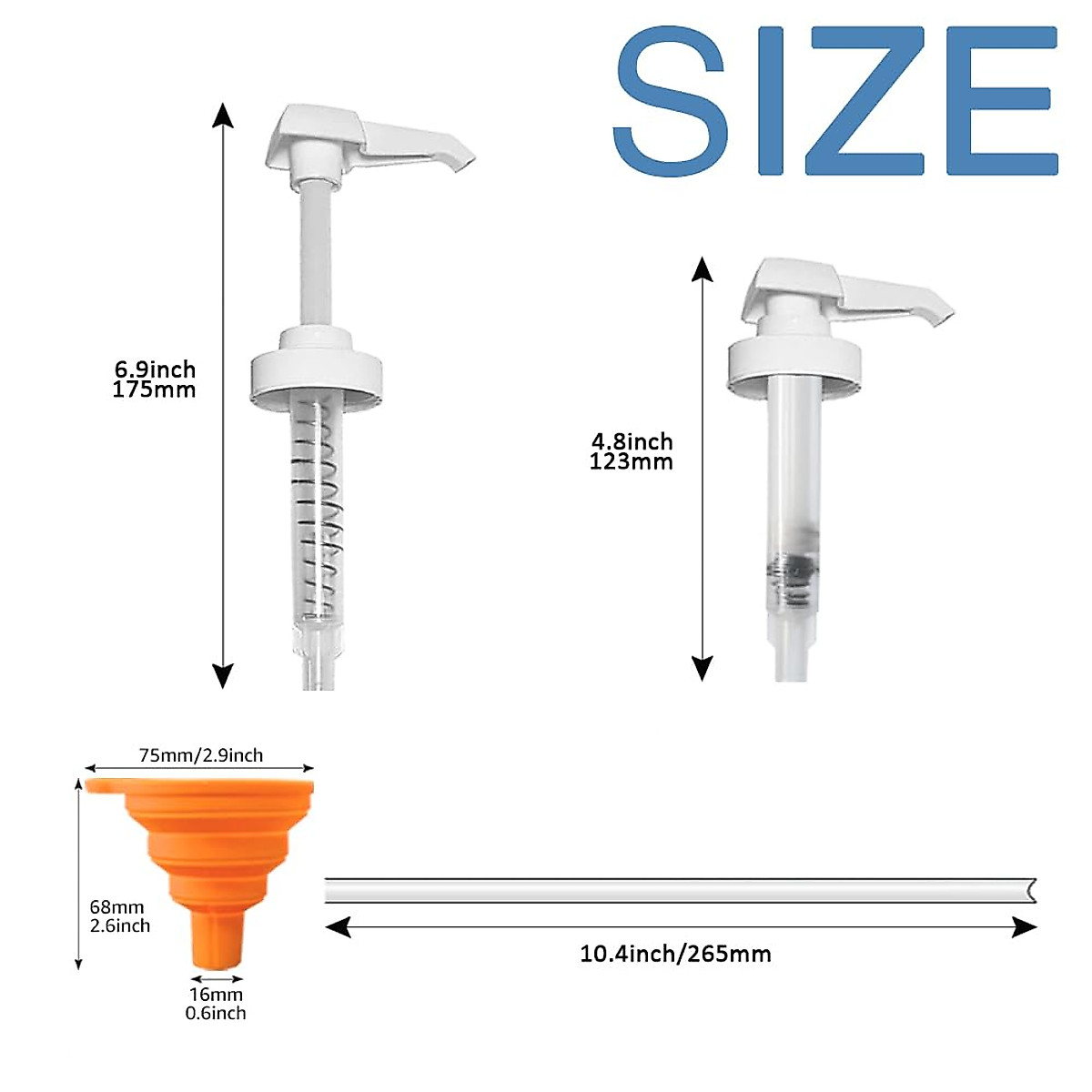 6 Pack Gallon Jug Pump Dispenser 38-400 Syrup Pump for Gallon Jug Dispensing - 7cc Lotion Gallon Shampoo Pump Top Replacement, Fits 1 Gallon Bottle 64oz 128oz Hand Sanitizer Containers, Plus Funnel