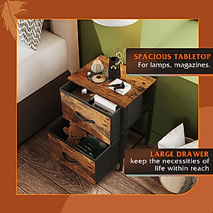 WLIVE 2-Drawer Nightstand and 5-Drawer Dresser Set, Fabric Storage Tower for Bedroom, Hallway, Closets, Tall Chest Organizer Unit with Textured Print Fabric Bins, Steel Frame, Wood Grain Print