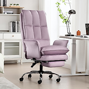 BOSMILLER Office Chair, Modern Home Office Desk Chairs with Wheels and Retractable Footrest, Adjustable Backrest Velvet High Back Office Chair, Computer Chairs for Bedroom (Light Purple)