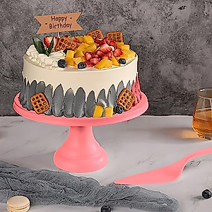 Round Cake Stand 9.84 Inch with Spatula, Salmon Colored Cupcake Stand Bamboo Fiber, Dessert Display Plates for Snacks, Cookies, Candy Dish for Birthday Parties, Weddings, Baby Shower