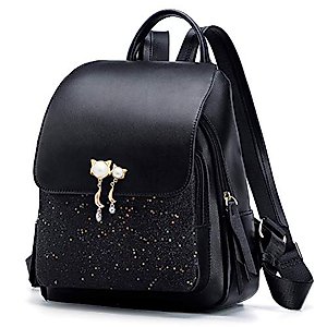 FOXER Women Leather Backpack Purse Small Backpack Casual Shoulder Bags (Black)