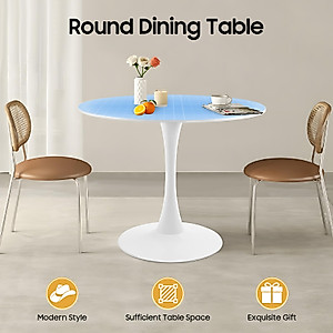 JINHZIXIU 31.5" Round Dining Table White Coffee Table Kitchen Dining Table Modern Tulip Table Mid-Century Leisure Table Tea Table for Dining Room Kitchen Living Room for 2-4 People