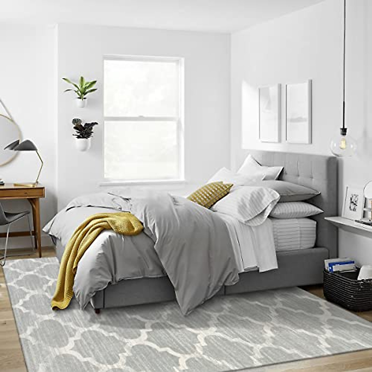 Lahome Moroccan Machine Washable Rug - 5x7 Area Rugs for Living Room Non-Slip Throw Large Grey Rugs for Bedroom Modern Trellis Carpet for Entryway Office Kitchen Dining Room Rug Decor (5'x7', Gray)