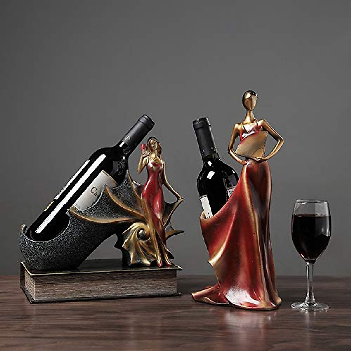 PLAFUETO Wine Rack Holder,Tall Drink Tabletop Single Wine Accessory Bottle Stand,Premium Resin Shaped Sturdy Sculpture Wine Bottle Holders,Figurine Kitchen Decoration Restaurant Setting Crafts(Women)