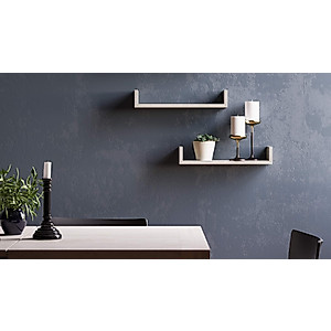 Mobili Fiver, Set of 2 U-Shaped Shelves, Iacopo, Ashwood White, 19.7 "x4.7 x3.5, Laminate-Finished, Wall Mounted Shelves for Bedroom, Entrance, Living Room, Office, Italian Furniture