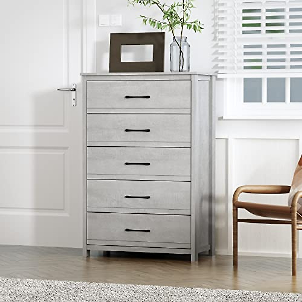 Galano Kellie 5 Drawer Dresser - Dressers - Dressers & Chest of Drawers - Dresser for Bedroom - Dresser Organizer - Tall Dresser - Wood Dresser - Ultra Fast Assembly - Dusty Grey Oak