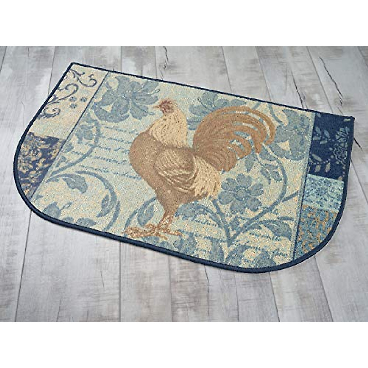 Brumlow MILLS Tall Rooster Damask Kitchen Area Rug, A Rustic Decor Mat for Living Room, Dining, Bedroom, or Doorway, 19" x 32", Blue
