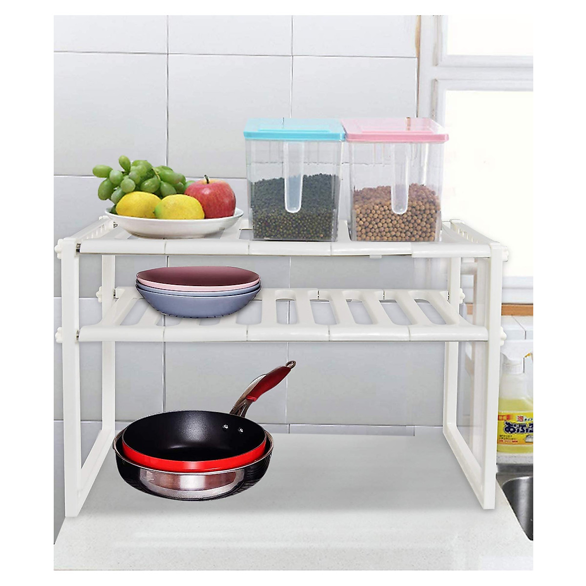 HOME-X Under Sink Storage Shelf, Expandable Cabinet Organizer for Kitchen - Expands16” to 26”