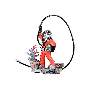 Mairuker Action Aquarium Ornament Diver with Hose Live Action Aerating Aquarium Air Bubbler Fish Tank Decorations [Orange]