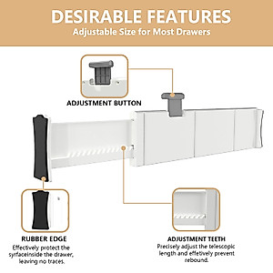 KABUM Adjustable Drawer Divider Organizer Clothes Dresser Organizer,Expandable Organization for Home, Office,2.8" High Expandable from 11.7" to 18.5",4 Dividers with 6 Short and 2 Long Inserts