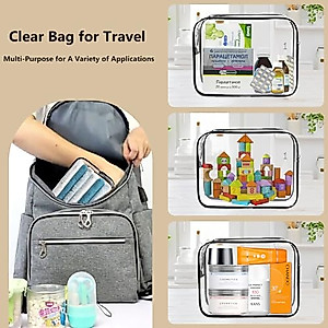 Lermende 3pcs TSA Approved Toiletry Bag with Zipper Travel Luggage Pouch Carry On Clear Airport Airline Compliant Bag Travel Cosmetic Makeup Bags for Men Women (Black)