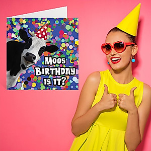 Funny Birthday Cards for Women Men - Moo - Happy Birthday Card for Mom Dad Papa Pops Brother Sister Son Daughter Grandma Grandpa Friend, 5.7 x 5.7 Inch Joke Silly Bday Greeting Cards