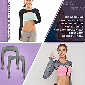 Janmercy 2 Pieces Women's Long Sleeve Crop Tops Cutout Workout Bolero Shrug Ballet Yoga Sports Shrug Casual Cropped Tops(Black and Grey, XS)