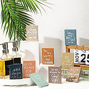 9 Pcs Mental Health Reminders Table Decor Wooden Sign Positive Psychology Affirmations Feelings Shelf Decors Inspirational Mental Health Tips Mini Decors for Home Counseling Office Students Classroom