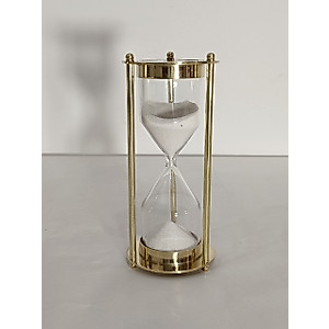 Sohrab Nauticals Brass Hourglass 5 Minute Sand Timer Sandglass Clock Timer with Sparkling Purple Sand for Home, Kitchen and Office Table Desk | Size- 6 inch