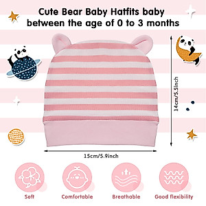 6 Pieces Newborn Baby Hat Bear Ears Infant Caps Baby Boy Girl Toddler Hats Infant Beanie Caps for 0-3 Months (Pink White, Light Pink, Dark Pink, Orange, Rose Red, Purple,Classic)