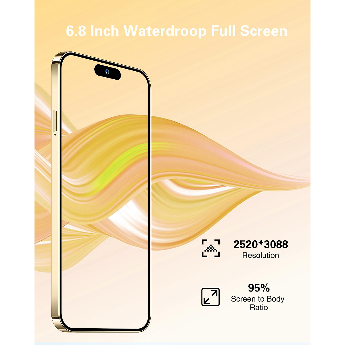 ExAchat A14 Pro Max 5G Unlocked Smartphone - 6GB+256GB Fully Unlocked Cell Phone for Android 13, 6.82" Unlocked Cell Phone, 6800mAh, 48MP Front Camera+108MP Main Camera (Gold)