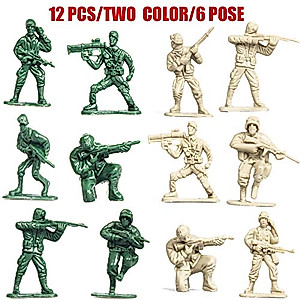 18 Pack Die-cast Military Vehicles Sets,6 Pack Assorted Alloy Metal Models Car Toys and 12 Pack Soldier Army Men, Mini Army Toy Tank,Panzer,Anti-Air Vehicle,Helicopter Playset for Kids Boys