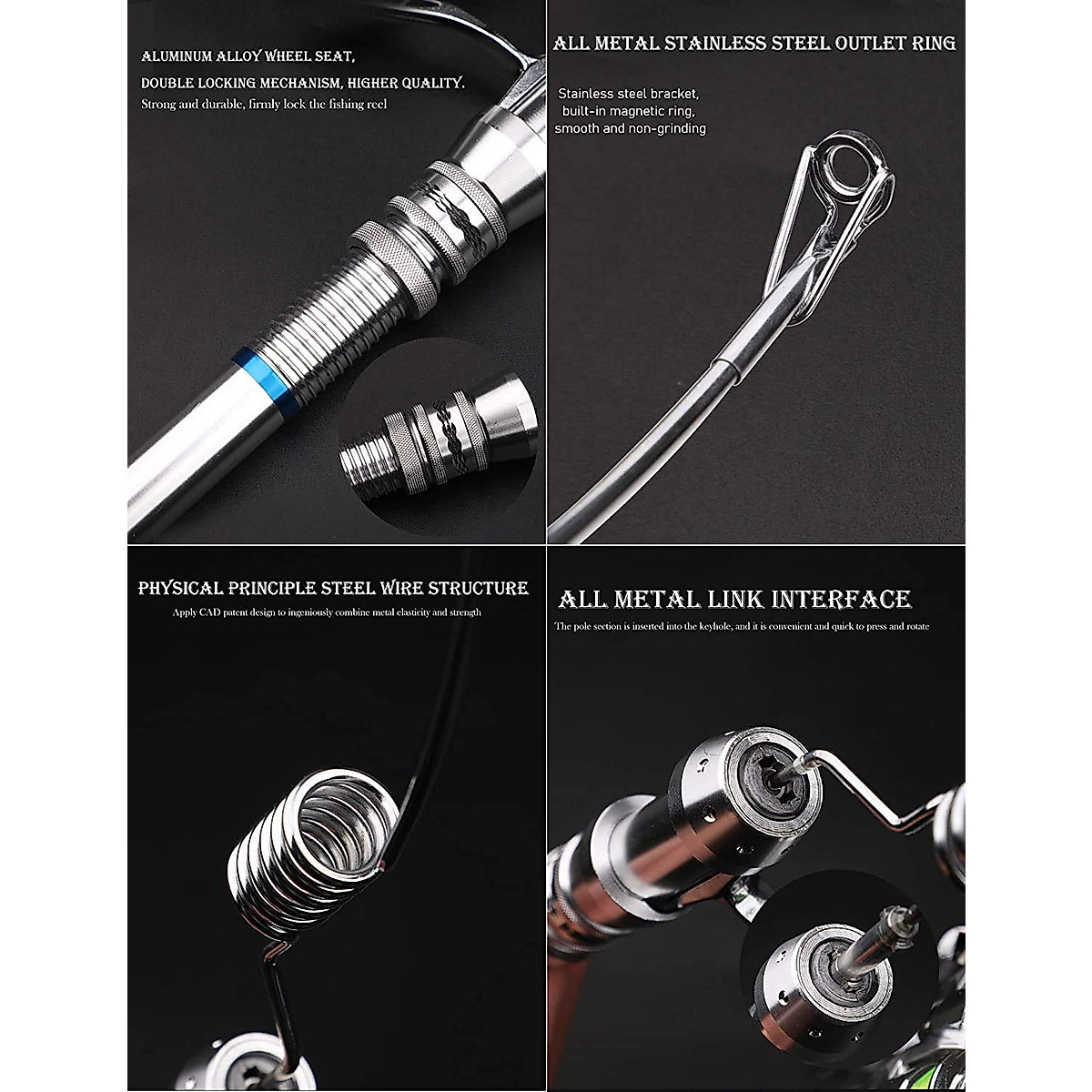 JOTOUCH 6 Coil Portable Mini Elastic Fishing Rod Aluminum Alloy Handle Fishing Pole for River, Lake, Reservoir, Ice Fishing and So On