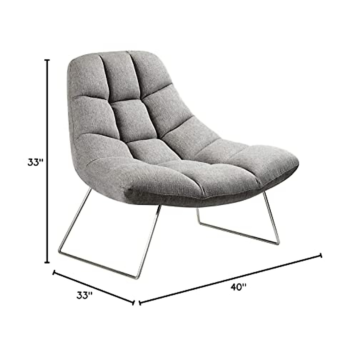 Adesso Bartlett, Accent Chair, Light Grey Soft Textured Fabric, Brushed steel leg frame