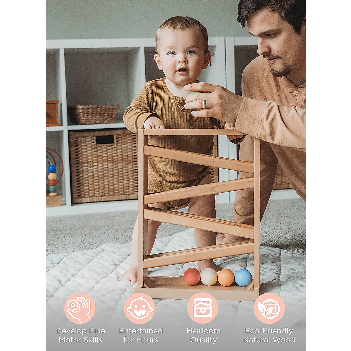 Montessori Ball Tracker Wooden Ball Drop - Wood Toys for 3 Year Old - Educational Toy for Baby and Toddler - Ball Ramp Maze Run Track - Baby Ball Drop Toy - First Birthday Gift 18 Months