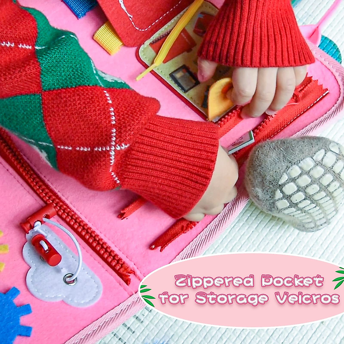 Ancistro Busy Board Montessori Toys for Toddlers, Preschool Educational Toys for Learn Fine Basic Dress Motor Skills Basic Life Skills, Activity Sensory Board Travel Toys, Gifts for 1 2 3 4 Years Old