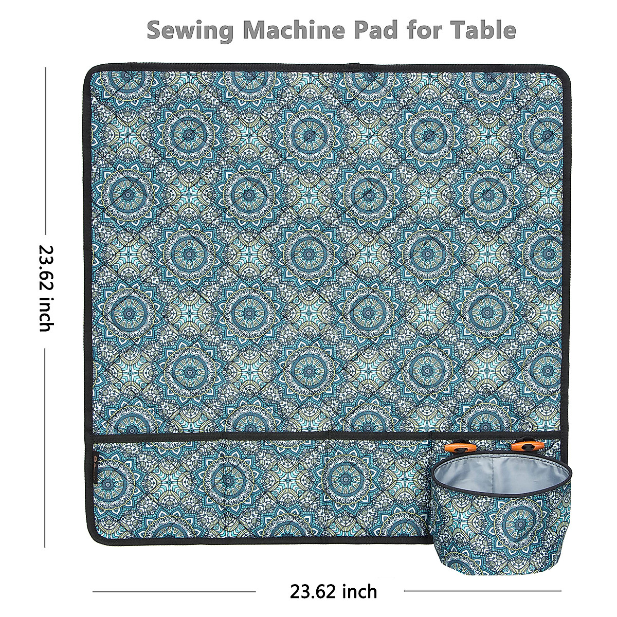 PACMAXI Sewing Machine Pad for Table with Pockets, Water-Resistant Sewing Machine Pad Organizer, Pad Organizer for Sewing Machine Accessories, Sewing Machine Mat (Floral with Beige Background)