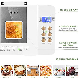 KEEPEEZ Bread Machine Dual-Heaters, 19-in-1 Horizontal Bread Maker, Gluten Free, Sourdough, Pizza Dough, Jam, Stir-Fry Setting, Stainless Steel, 3 Crust Colors, Nonstick Pan, Auto Keep Warm, Recipes
