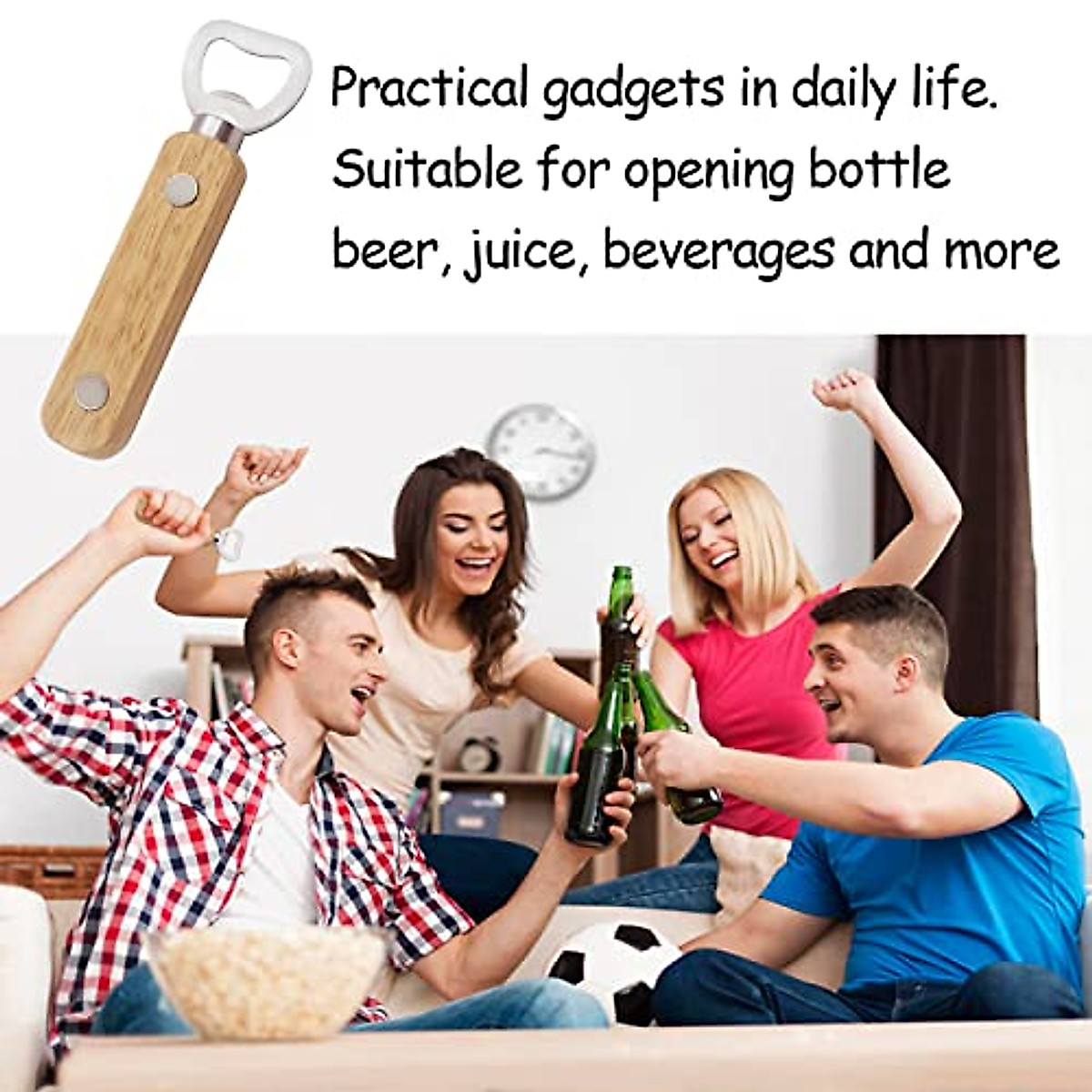 2 Pack Magnetic Beer Bottle Opener for Fridge with Solid Wood Handle, Easily Stay on the Fridge and RV for Convenient Storage - Cool Kitchen Gadget, Gift for Fathers Husbands Bartender