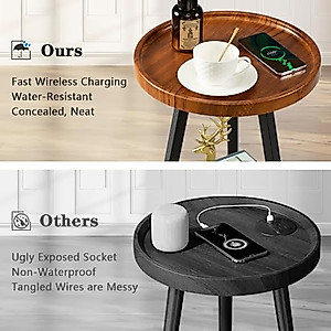 Hadulcet Small End Table with Charging Station, Small Side Table for Small Spaces, Small Nightstand Bedside Table, Small Round Side Tables Bedroom, Small Round End Tables Living Room, Small Table