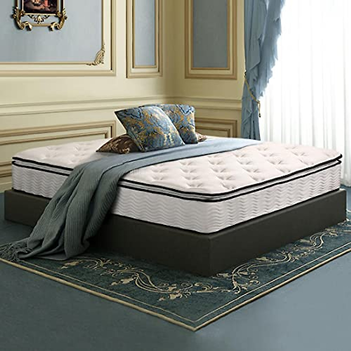 EASELAND King Size Mattress - 12 inch Bamboo Pillow Top Hybrid Mattress in a Box, Innerspring & CoolingGel Memory Foam Mattresses for Supportive & Pressure Relief, Medium Firm