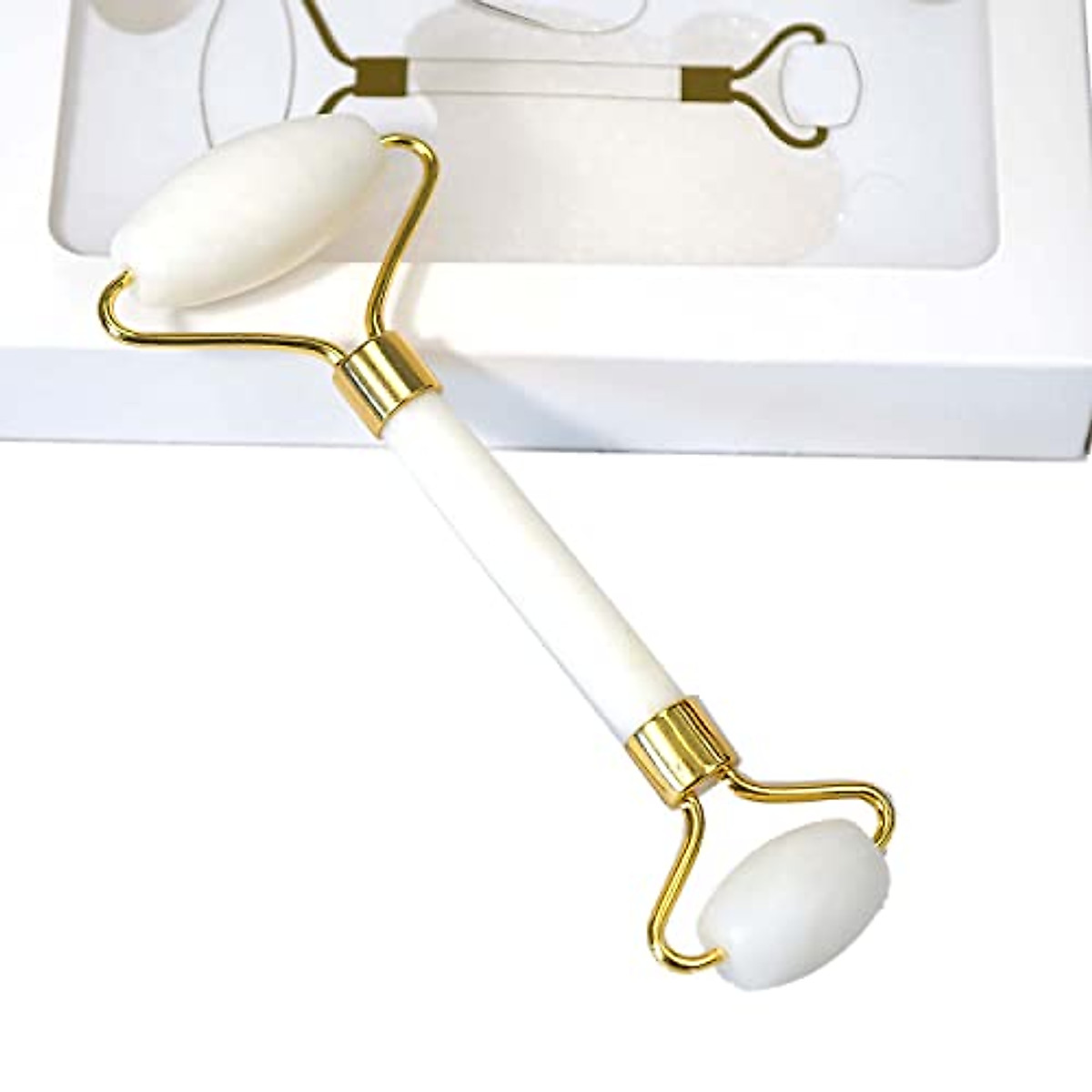 SENSE ISLAND Face Roller Jade Roller for Face, Eye Skin Care, Genuine Jade Stone Facial Roller Massager(White)