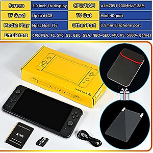 X70 Handheld Game Console 7.0 inch Pro Retro Games Consoles Classic Video Games Pad Style Preinstalled System Built-in Rechargeable Battery Gaming Consoles 64GB
