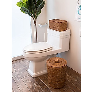 Kouboo La Jolla Rattan Round Plastic Insert & Lid, Large, Honey-Brown for Bedroom, Living Room and Bathroom Basket for Dry and Organic Waste